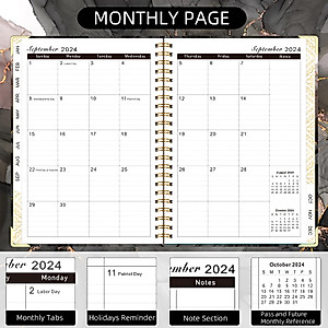 Knagsfa 2024 Monthly Planner, Jan 2024 - Dec 2024 Weekly Monthly Planner 6.5" x 8.5" with Page Tabs, Calendar Hardcover with Inner Pocket, Elastic Band, Twin-Wire Binding, Bookmark,Black Pink Marble