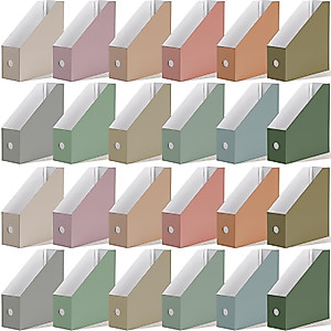 Colarr 24 Pcs Coloring Cardboard Magazine File Holder Magazine File Organize Book Magazine Storage Box Folder with Label Stickers for Document Offices School 3.54'' x 10.24'' x 10.63''(Morandi Color)