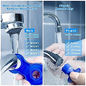 Aerator Key, Faucet Aerator removal tool, Faucet wrench with Aerator Shell Removal Tool, Replacement Cache Aerators for Sink M 16.5, 18.5, 21.5, 24 mm Tap Aerators Flow Restrictor
