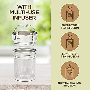 LeafLife Premium Bamboo Thermos with Tea Infusers for Loose Tea 17oz - Hot & Cold for 12 Hrs - Tea Accessories - Long Handled Tea Strainers - Unique Gifts for Women, Tea Gift Set for Women