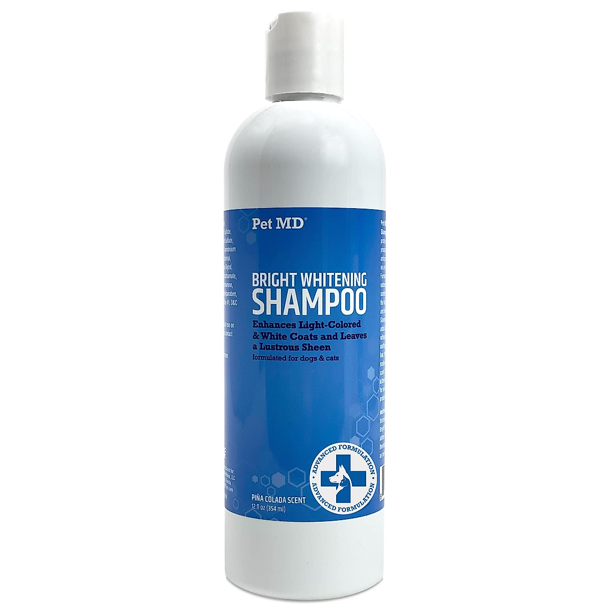 Pet MD Bright Whitening Shampoo for Dogs & Cats - Tearless Protein Enriched Shampoo w/Oatmeal for Brightening White & Light Colored Coats - Cleans, Adds Luster, & Controls Matting & Tangling - 12 oz