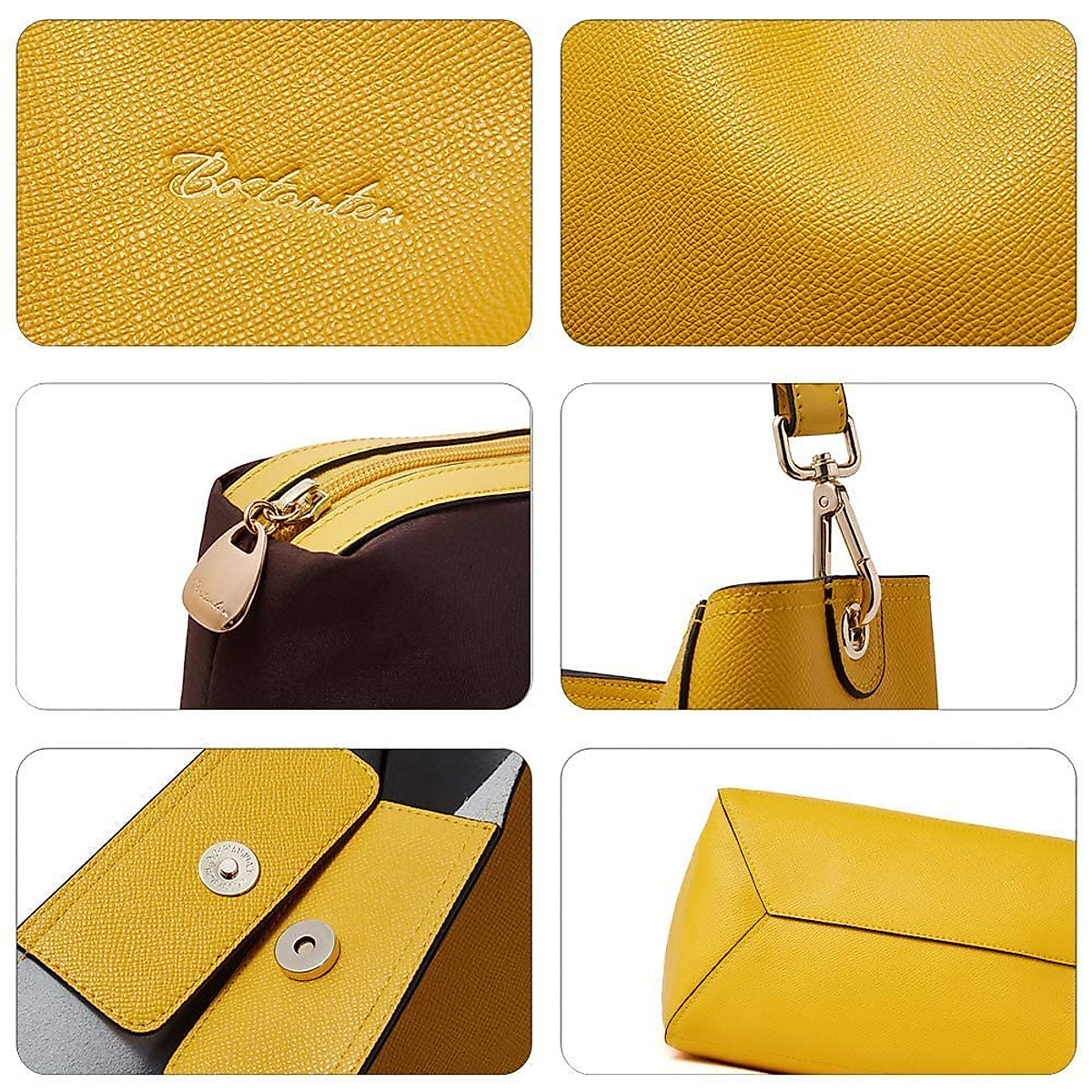 BOSTANTEN Women's Leather Designer Handbags Tote Purses Shoulder Bucket Bags Bundled with RFID Blocking Zipper Pocket Small Bifold Wallet Card Case