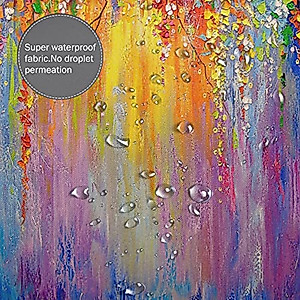 4 Pcs Purple Flower Shower Curtain Sets with Non-Slip Soft Shower Rugs, Microfiber Shaggy Water Absorbent Bath Mat,Bathroom Set Theme with Colorful Waterproof Shower Curtains