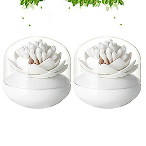 DOITOOL 2 Pcs Qtips Holder Canisters Lotus Flower Shaped Cotton Swab Holder Cotton Bud Toothpick Dispenser with Lid for Home Kitchen
