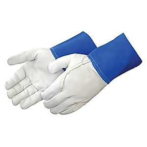 Liberty Glove & Safety 7814M Premium Grain Goatskin TIG Welder Gunn Pattern Glove with 4" Blue Split Leather Cuff, Medium (Pack of 12)