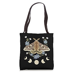 Cottagecore Moth Luna Aestethic Flowers and Moon Goblincore Tote Bag
