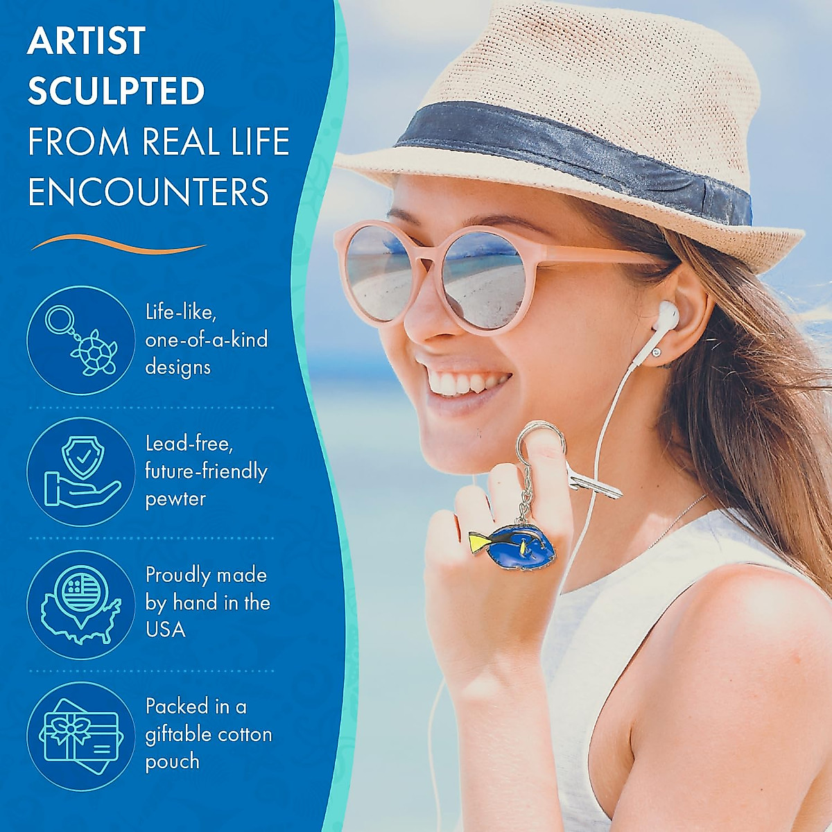 Blue Tang Keychain for Women and Teens-Key Chain Gifts for Women | Blue Tang Key Ring | Blue Tang Charms | Gifts for Ocean Lovers | Themed Keychains | Blue Tang Key Fob | Sea Life Key Chain