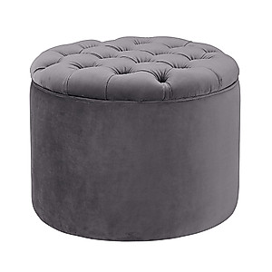 TOV Furniture Queen Velvet Storage Ottoman, Grey