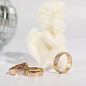 COLORFUL BLING Fuck You Ring Y2k Gold Plated Enamel Stackable Knuckle Joint Ring for Women Inspirational Middle Finger Tail Band Ring Personality Jewelry Gifts-SIZE 7