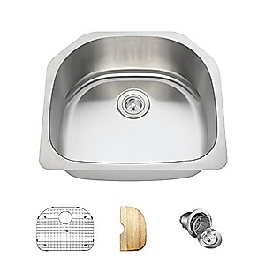 MR Direct 2421-16-ENS Stainless Steel Undermount 23-1/2 in. Single Bowl Kitchen Sink with Additional Accessories, 16 Gauge