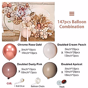 147Pcs DIY Doubled-Stuffed Apricot Cream Peach Balloons Chrome Rose Gold Balloons Blush Ivory Nude Balloons Balloons Garland Arch Kit Boho Wedding Decoration Bridal Shower Birthday Party Supplies