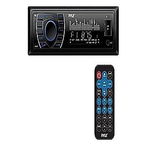 Pyle Bluetooth Marine Receiver Stereo - 12v Single DIN Style Boat In dash Radio Receiver System with Digital LCD, RCA, MP3, USB, SD, AM FM Radio - Remote Control, Wiring Harness - PLRMR27BTB (Black)