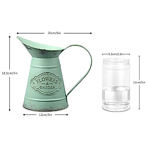 APSOONSELL Shabby Chic Rustic Style Metal Jug Pitcher Flower Vase Watering Can for Home Garden Decoration Large