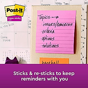 Post-it Notes Super Sticky Pads in Energy Boost Collection Colors, Note Ruled, 5" x 8", 45 Sheets/Pad, 4 Pads/Pack