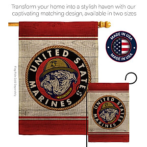 Marine Bulldog Burlap Garden Flag - Set with Stand Armed Forces Corps USMC Semper Fi United State American Military Veteran Retire Official - House Banner Small Yard Gift Double-Sided 13 X 18.5