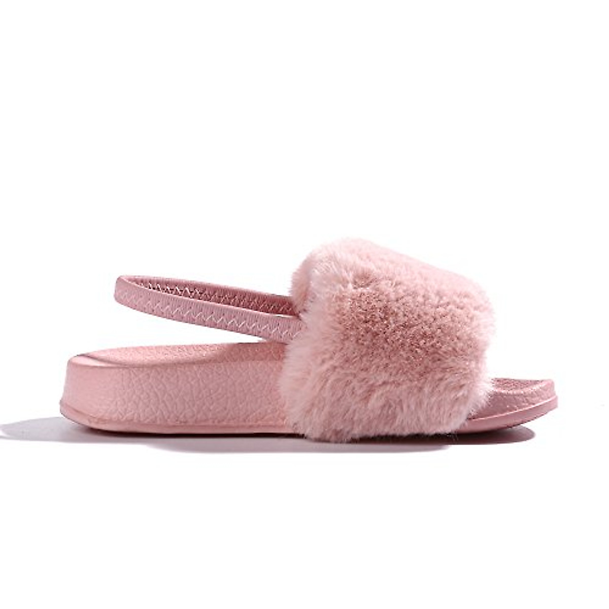 FITORY Girls Sandals Toddler, Faux Fur Slides with Elastic Back Strap Flats Shoes for Kids