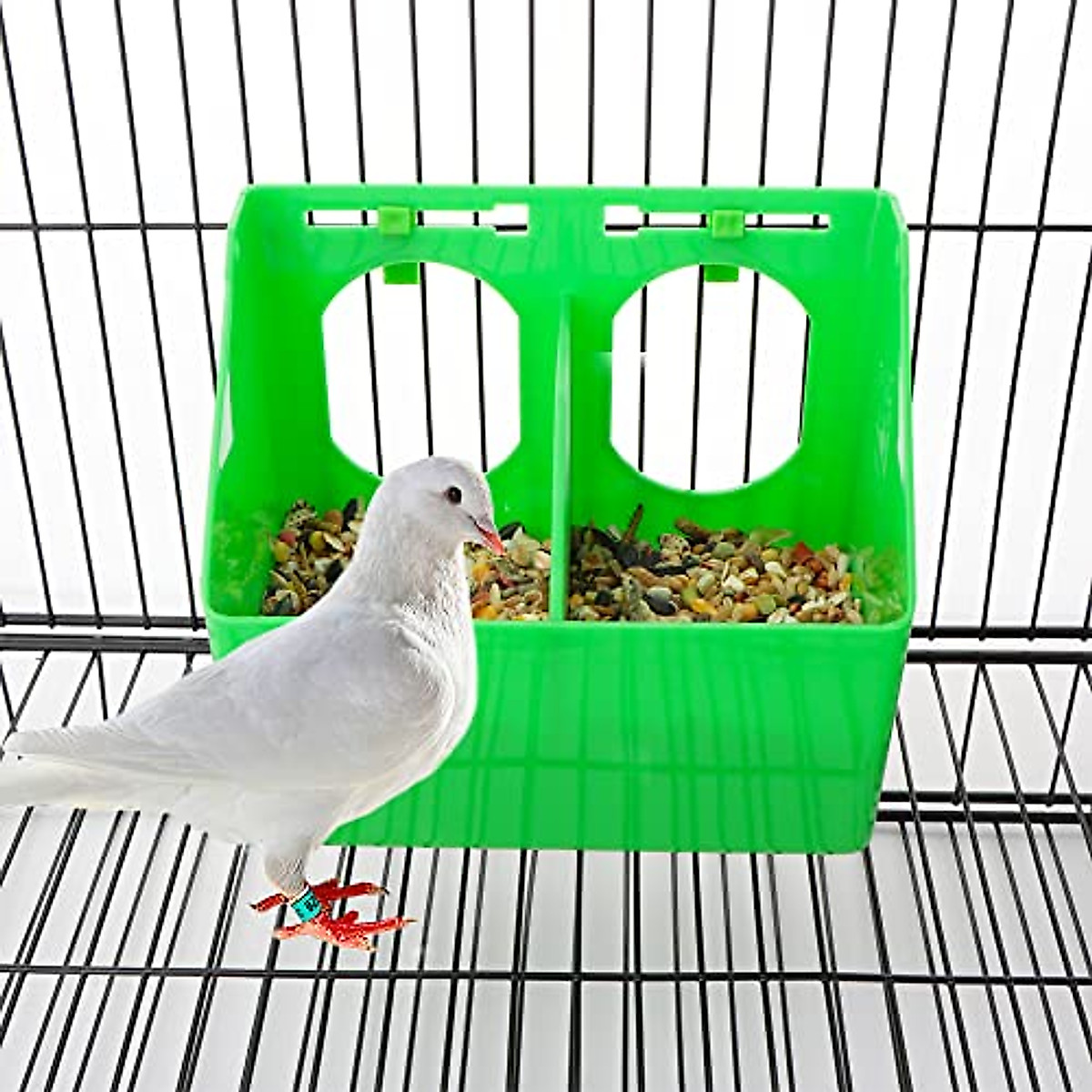 DQITJ 2 Pcs Pigeon Plastic Feeder, Dove Bird Food Feeding Hanging Box for Poultry Pigeon Parrot Budgie Parakeet Cage (Two Holes)