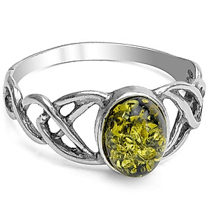 Ian and Valeri Co. Green Amber Sterling Silver Celtic Oval Ring