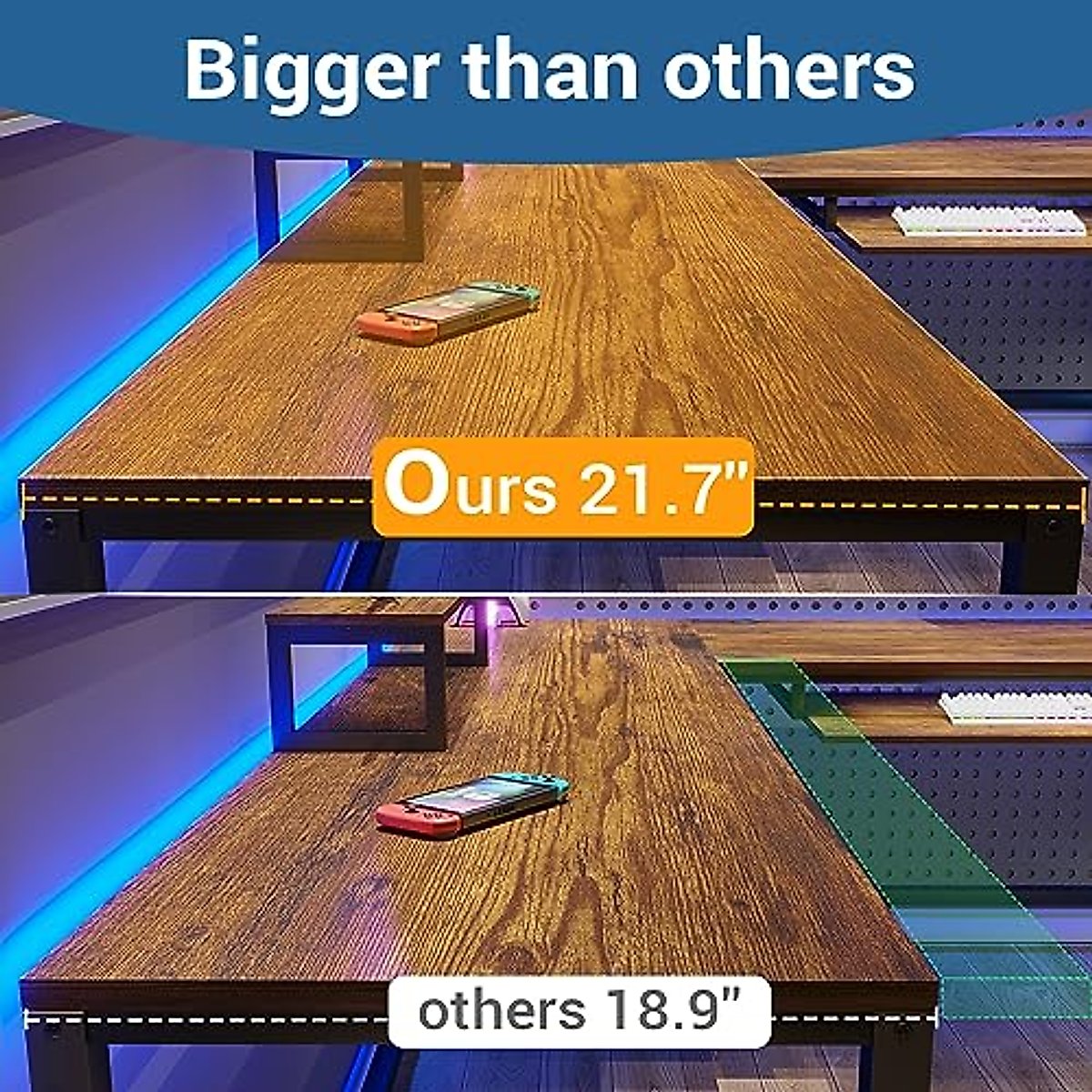 SEDETA 69" L Shaped Gaming Desk, Convertible L Office Desk to Long Computer Desk, Gaming Desk with LED Lights, Corner Desk with File Drawers & Keyboard Tray for Home Office, Rustic Brown