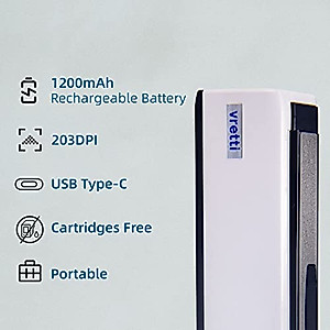 vretti A4 Wireless Bluetooth USB Portable Printer Compatible with Android and iOS Phone Support 8.5×11 Inches Thermal Paper for Outdoors Home Office Travel Students and Cars Printing