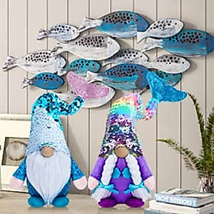 ALLYORS Sequin Summer Gnome Couple Mermaid Gnomes Beach Gnome Summer Tomte Plush Birthday Gifts Gnomes Scandinavian Decoration Shelf and Tiered Tray Decoration for Summer
