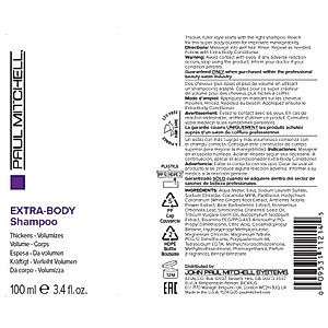 Paul Mitchell Extra-Body Shampoo, Thickens + Volumizes, For Fine Hair, 3.4 Fl Oz