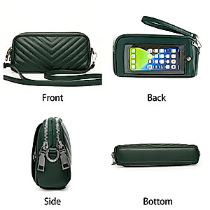 Herald Small Cell Phone Crossbody Bag for Women, Quilted Shoulder Handbag Clutch Wristlet Purse with Credit Card Slots (Green)