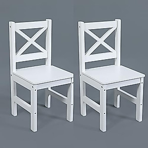 PETIT BATEAU Toddler Kids Table and Chairs Set Solid Wood Modern Wooden Furniture for 2-8 Years Boy Girl Children White Color Craft Art Preschool Playroom