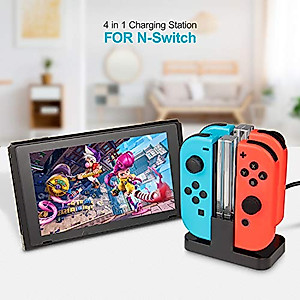 Keten NS Switch Accessories Kit, Including Carry Case, Charging Dock, Playstand, Extension Cable, Game Card Case, Screen Protector, J-Con Grips, Wheels, Crystal Case, TPU Case, Caps