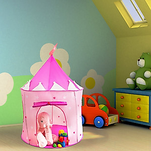 Hey! Play! Kids Play Tent, Princess Castle- Pop Up Girls Playhouse Hut for Indoor/Outdoor, Pink Playroom Toy- Foldable with Carrying Bag, 80-JGG02