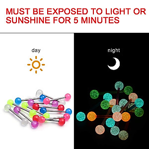 CrazyPiercing Tongue Rings Barbell Nipple Bars 12Pcs Glow in Dark 14G Bioflex Acrylic or Stainless Steel Piercing Rings Jewelry (Stainless Steel Bar)