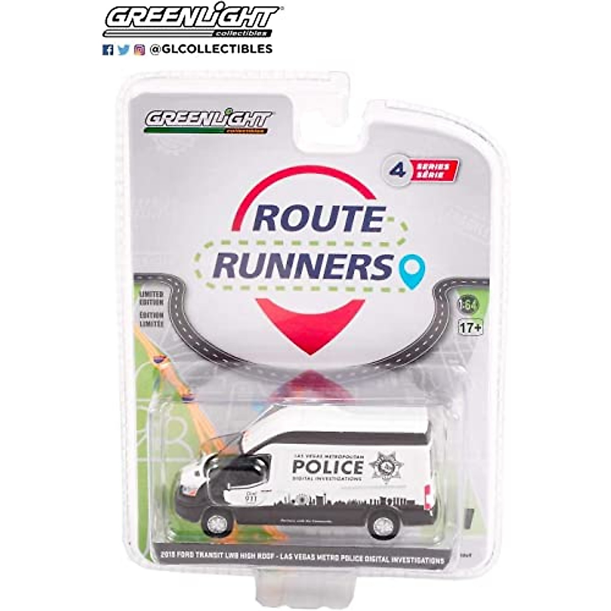 Greenlight 53040-E Route Runners Series 4 - 2019 Transit LWB High Roof - Las Vegas Metropolitan Police Digital Investigations 1/64 Scale