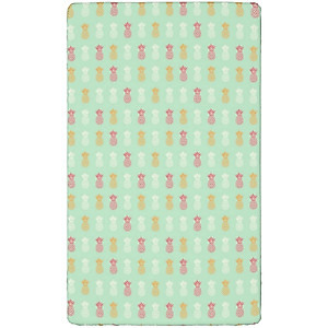 Pineapple Themed Fitted Mini Crib Sheets,Portable Mini Crib Sheets Toddler Bed Mattress Sheets-Crib Mattress Sheet or Toddler Bed Sheet,24“ x38“,Almond Green Multicolor