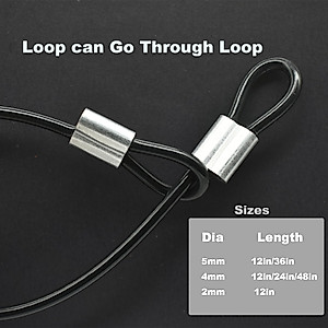 Floyutin 10 pcs 2mm Vinyl Coated Stainless Steel Cable with Loops Short Wire Rope Lanyard Lock Security Chain Link for Outdoor Gates,12 inch 30cm Black