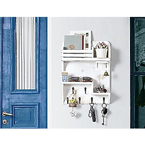 Asaultker Key and Mail Holder for Wall, Elegant Wall Mounted Mail Organizer with 8 Metal Key Hooks, Key and Mail Rack for Rustic Home Decor, Paulownia Wood