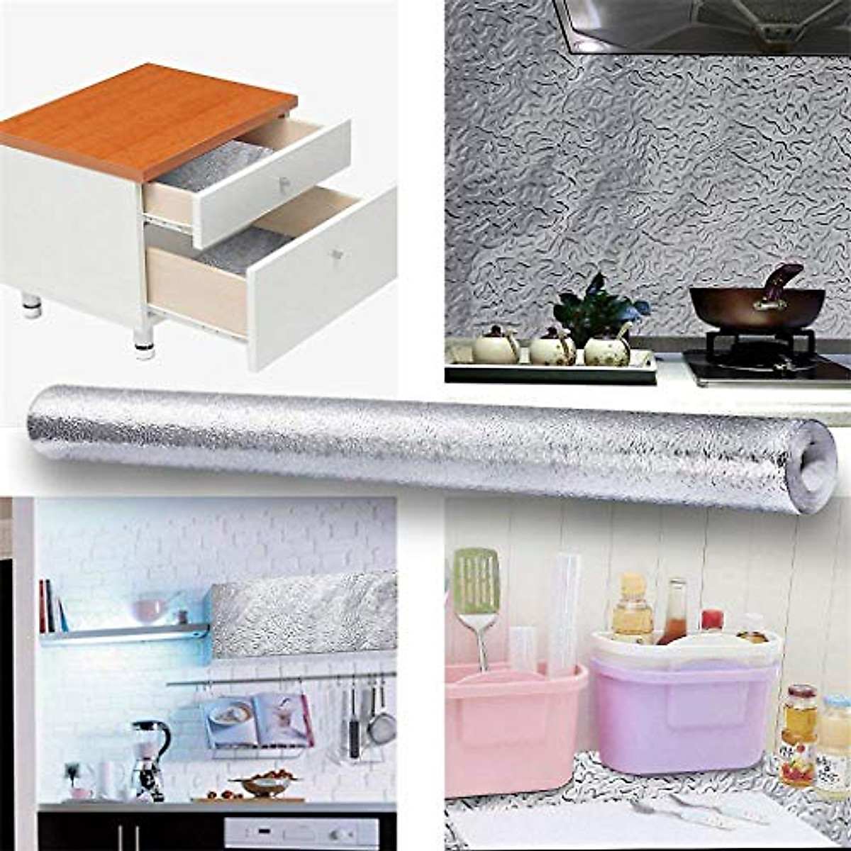 Gneric Kitchen Backsplash Aluminum Foil Wall Paper Oil-Proof Wall Sticker DIY Self-Adhesive for Stove Cabinet Countertop Drawer (40*100cm, 1Pc)