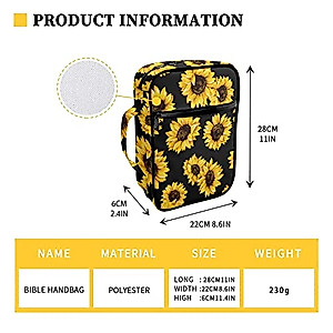BIGCARJOB Sunflower Black Print Bible Covers for Women with Pockets,Bible Study Bag Bible Protective Large Size Bible Carrying Case Carrier Tote Bag Bible Hand Bag Bible Accessories with Handle Pocket