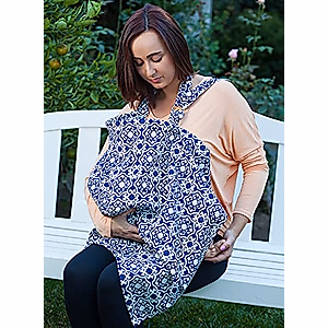 Breastfeeding Cover Nursing Apron for Baby, 360° Full Privacy, Damask Blue