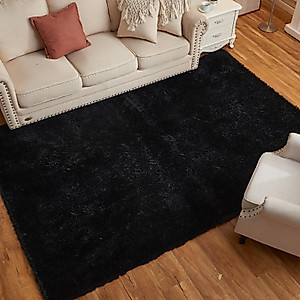 Arbosofe Rugs for Living Room, Area Rug for Bedroom, 9 x 12 Clearance Black Nursery Room Rug, Large Throw for Playroom Room- Soft, Fluffy, Shaggy Carpets for Kids Room Girls