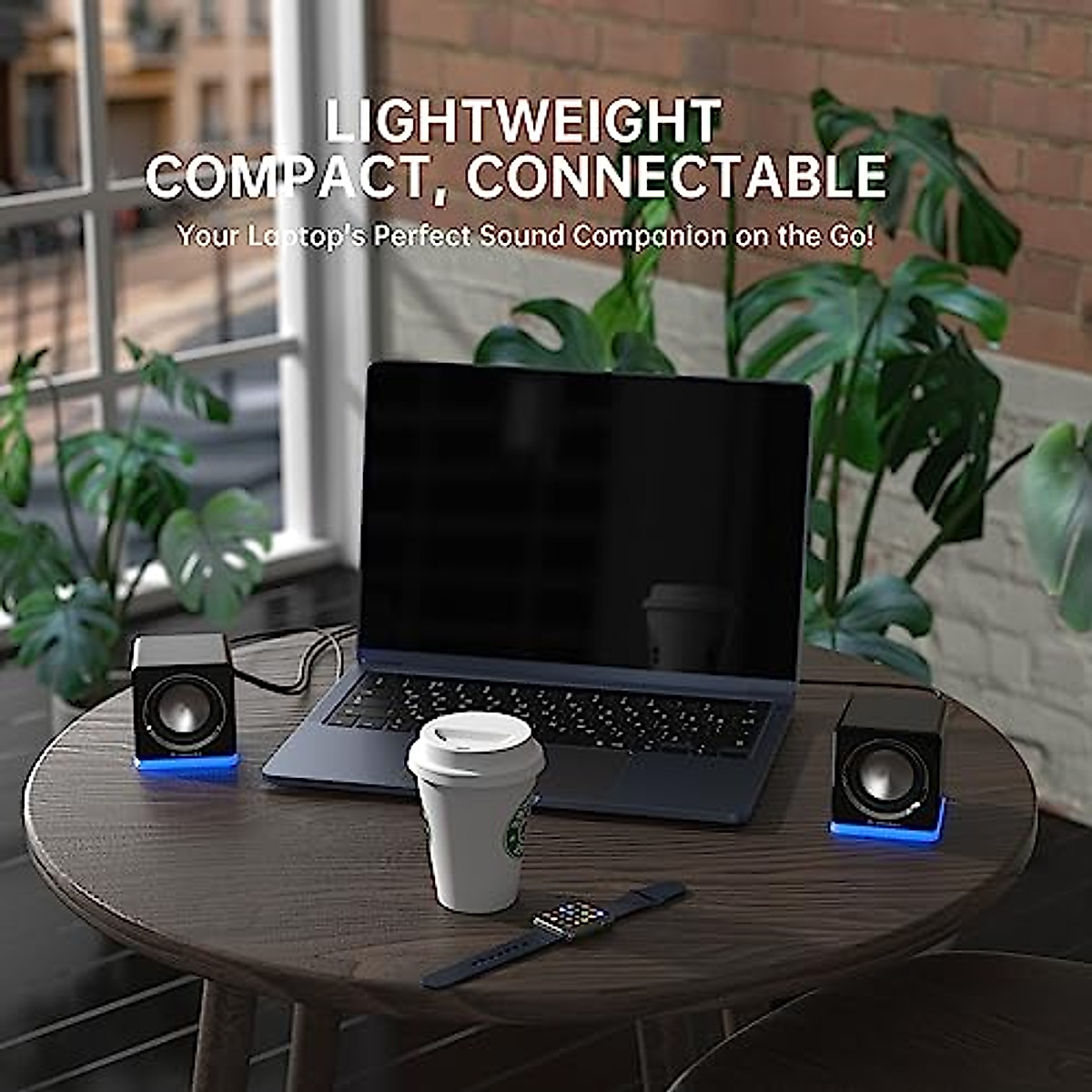 ARVICKA Computer Speaker, LED Accents USB Speaker Small Mighty Solid Wired Multimedia Speaker for PC Monitor Desktop Laptop Gaming Smartphones Tablets Projectors TVs, Black