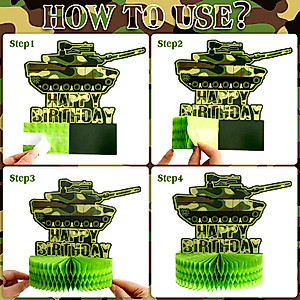 6 Pieces Army Military Honeycomb Centerpieces Camo Party Tank Camouflage Party Decorations Supplies 3D Birthday Theme Cakes Balls Table Topper Photo Props for Soldier Camouflage Baby Shower