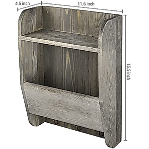 MyGift Wall Mounted Vintage Gray Solid Wood Entryway Key and Mail Organizer Holder and Display Shelf with 3 Hooks