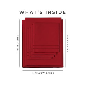 Calimartz Queen Size Sheets – 6 Piece Bedding Sheets & Pillowcases – Hotel Luxury, Soft Microfiber 100GSM, Breathable & Cooling Bed Sheets – with Deep Pocket up to 16’’ – 1800 Thread Count. (Red)