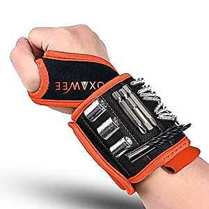 Magnetic Wristband, GOXAWEE with 20 Strong Magnets for Holding Screws, Nails, Drill Bits (Orange) | Stocking Stuffer for Men