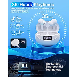 Eumspo Wireless Earbuds Bluetooth V5.1 Earbuds 35H Playtime Stereo Sound in-Ear Bluetooth Headphones Waterproof Touch Control Wireless Headphones with LED Charging Case for Sports Running Workout