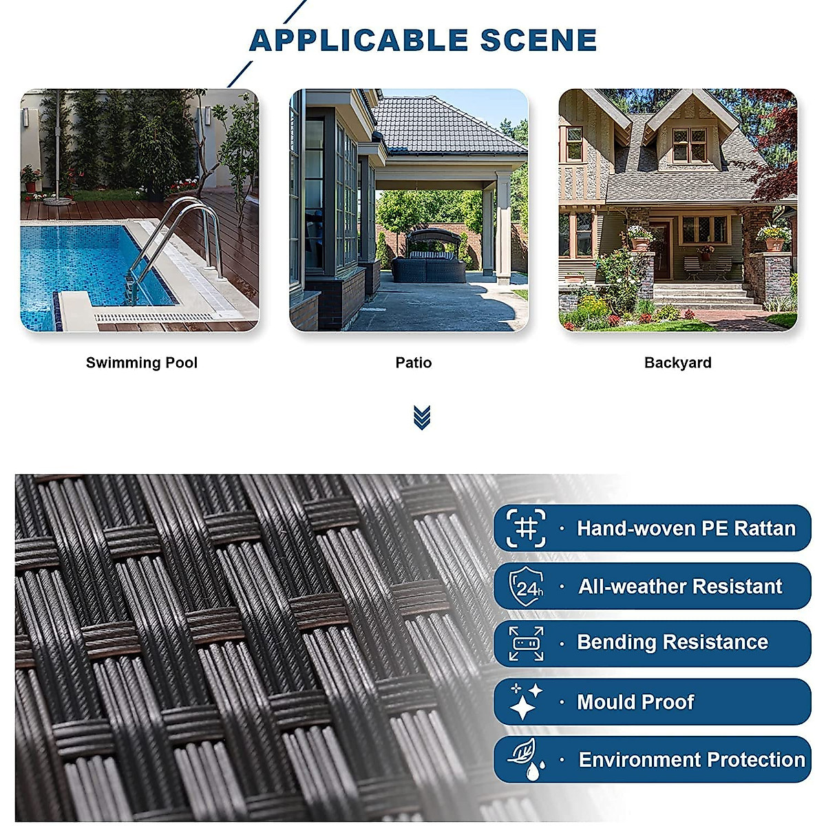 Kullavik 12PCS Outdoor Patio Furniture Set PE Wicker Rattan Sectional Sofa Patio Conversation Sets,Navy Blue