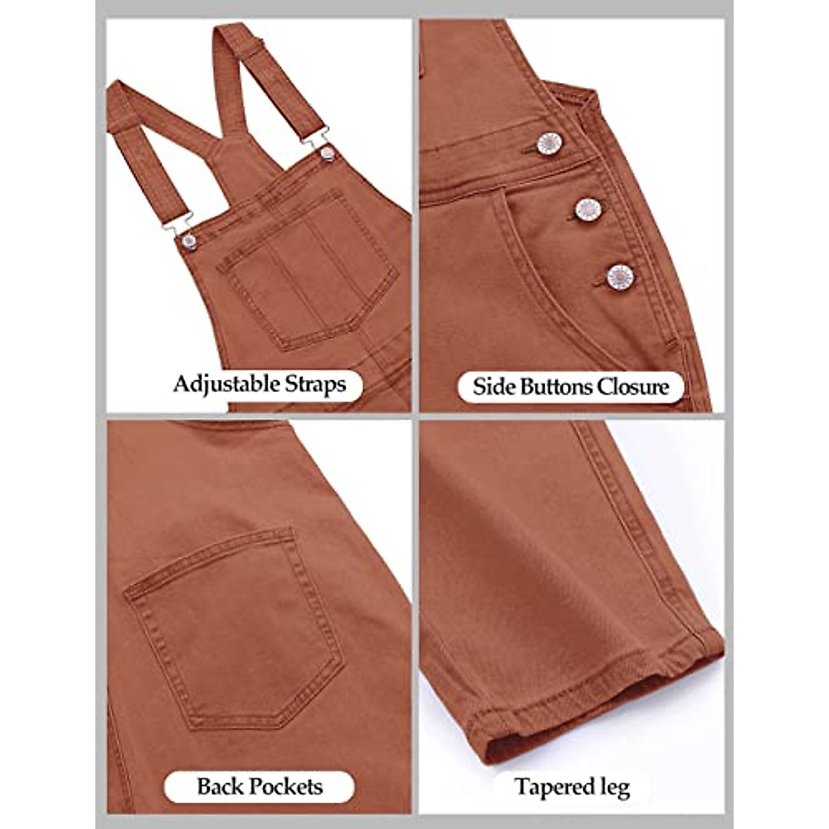 Women's Casual Adjustable Denim Bib Overalls Jeans Pants Fashion Loose Overall Jumpsuits Brown Size X-Large
