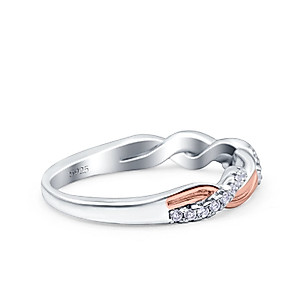 Blue Apple Co. Two Tone, Simulated Cubic Zirconia Size-7 Half Eternity Rope Ring Wedding Engagement Band Round Pave CZ 925 Sterling Silver