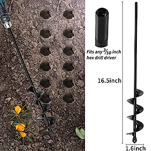 TCBWFY Auger Drill Bit for Planting 1.6x16.5inch Extended Length Garden Auger Spiral Drill Bit for Planting Bulbs Flowers Planting Auger for Drill Post Hole Digger for 3/8”Hex Drill
