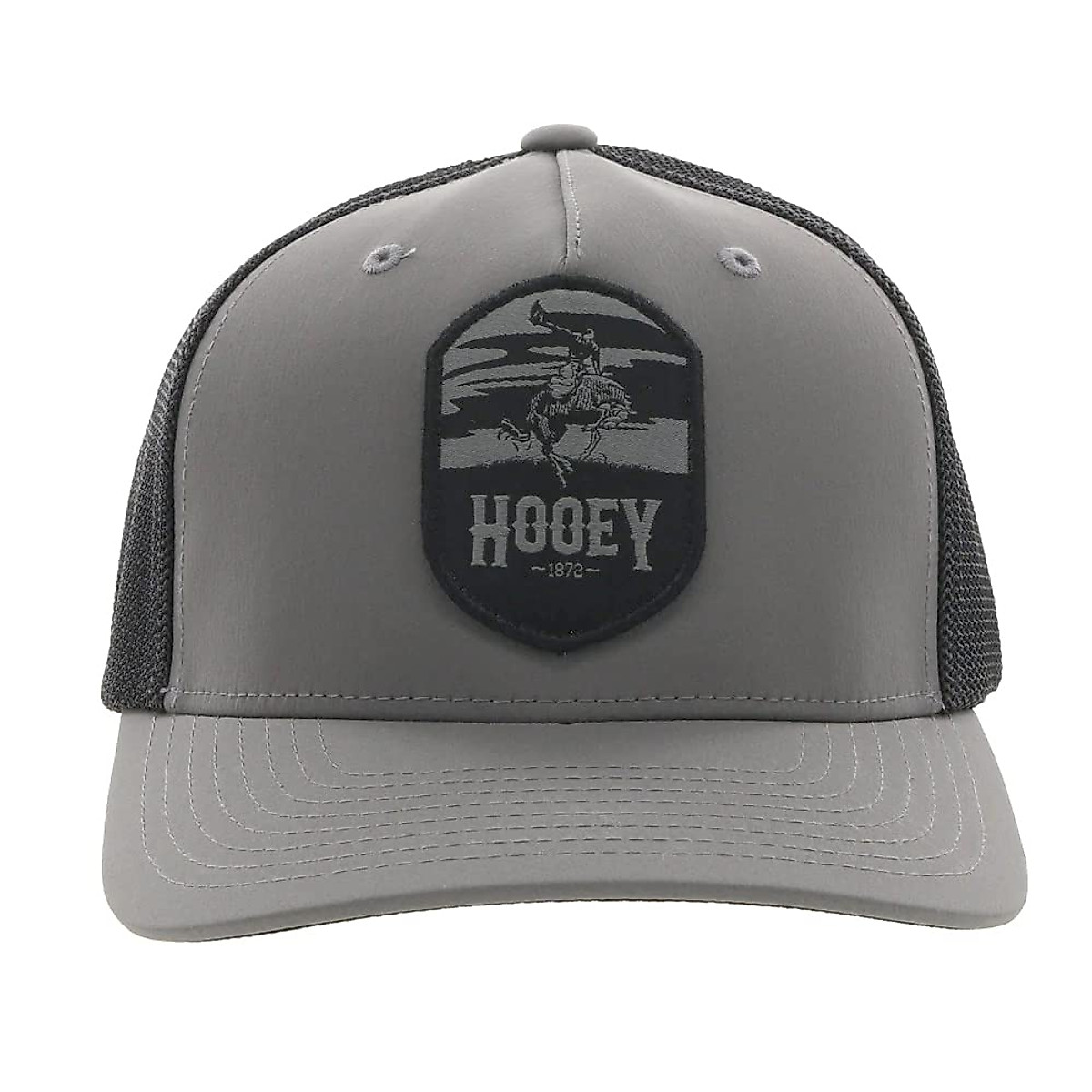 HOOEY Cheyenne Flexfit 5-Panel Western Lifestyle Curved Bill Patch Hat (Small/Medium, Charcoal/Black)